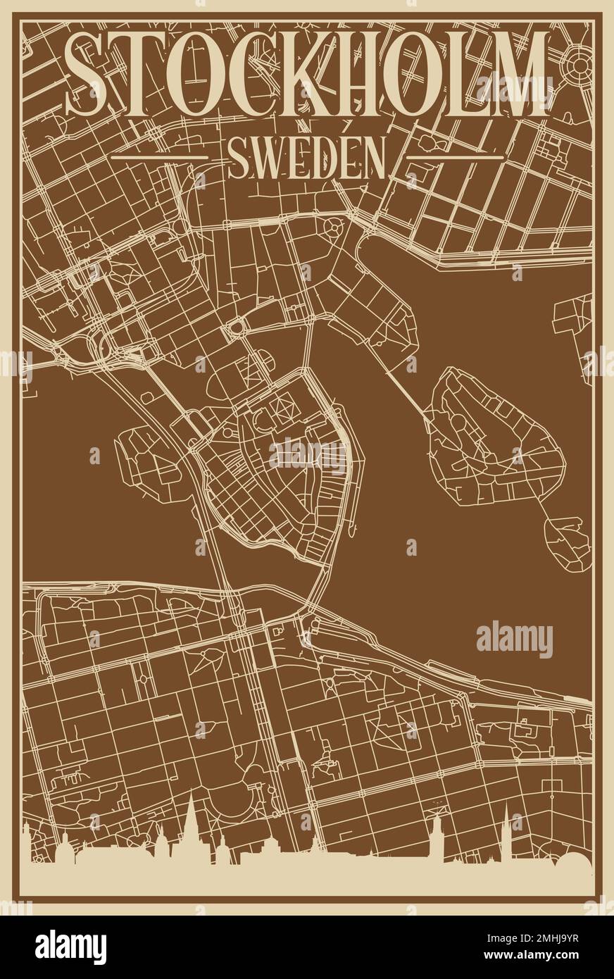 Road network poster of the downtown STOCKHOLM, SWEDEN Stock Vector ...