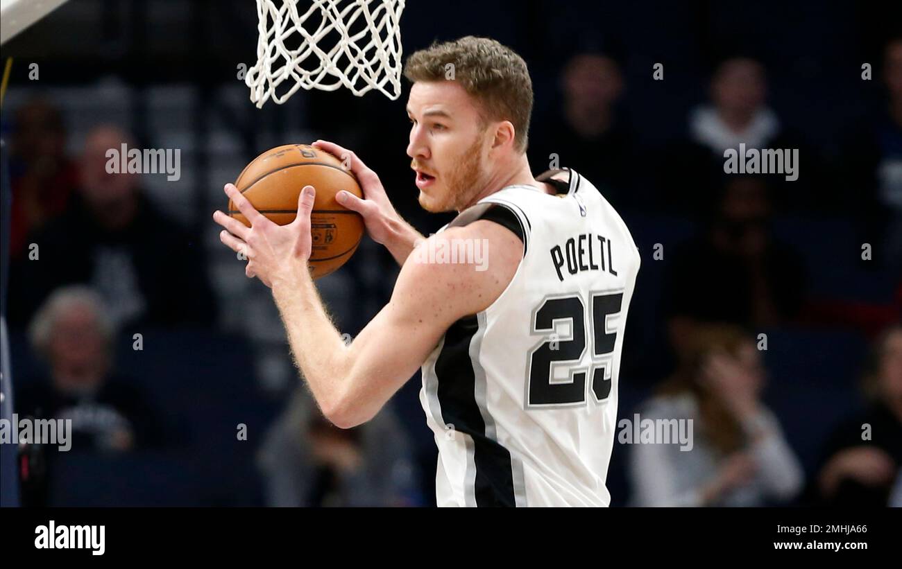 San Antonio Spurs' Jakob Poeltl plays in an NBA basketball game against ...