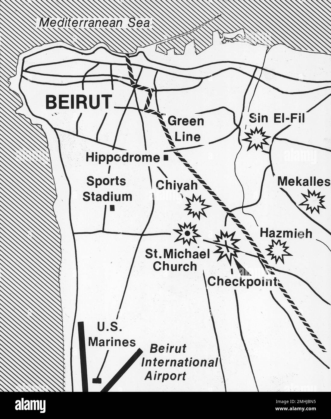 This map locates Beirut, Lebanon's St. Michael's Church, which the ...