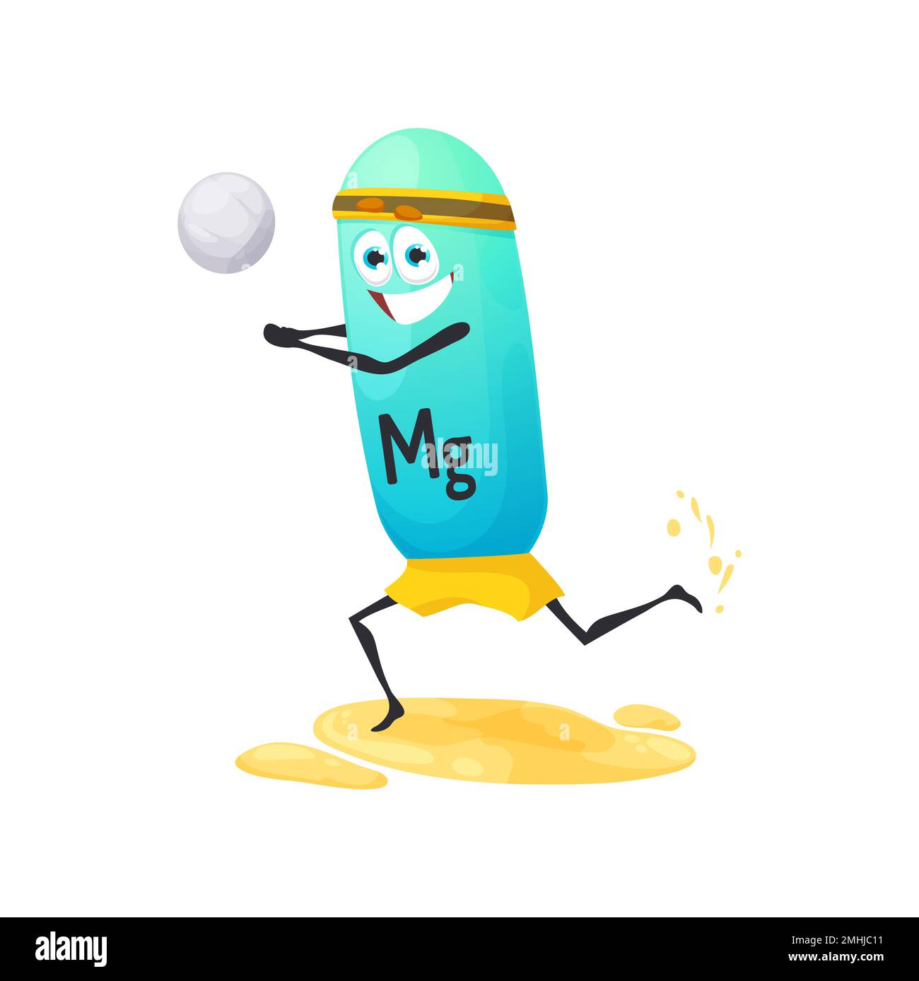 Cartoon magnesium micronutrient character playing to volleyball. Funny ...