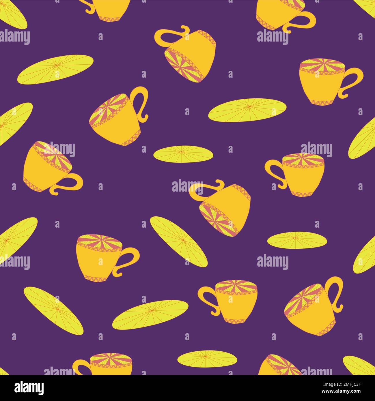 Cups and saucers bright seamless pattern. Tea, tea shop, coffee ...