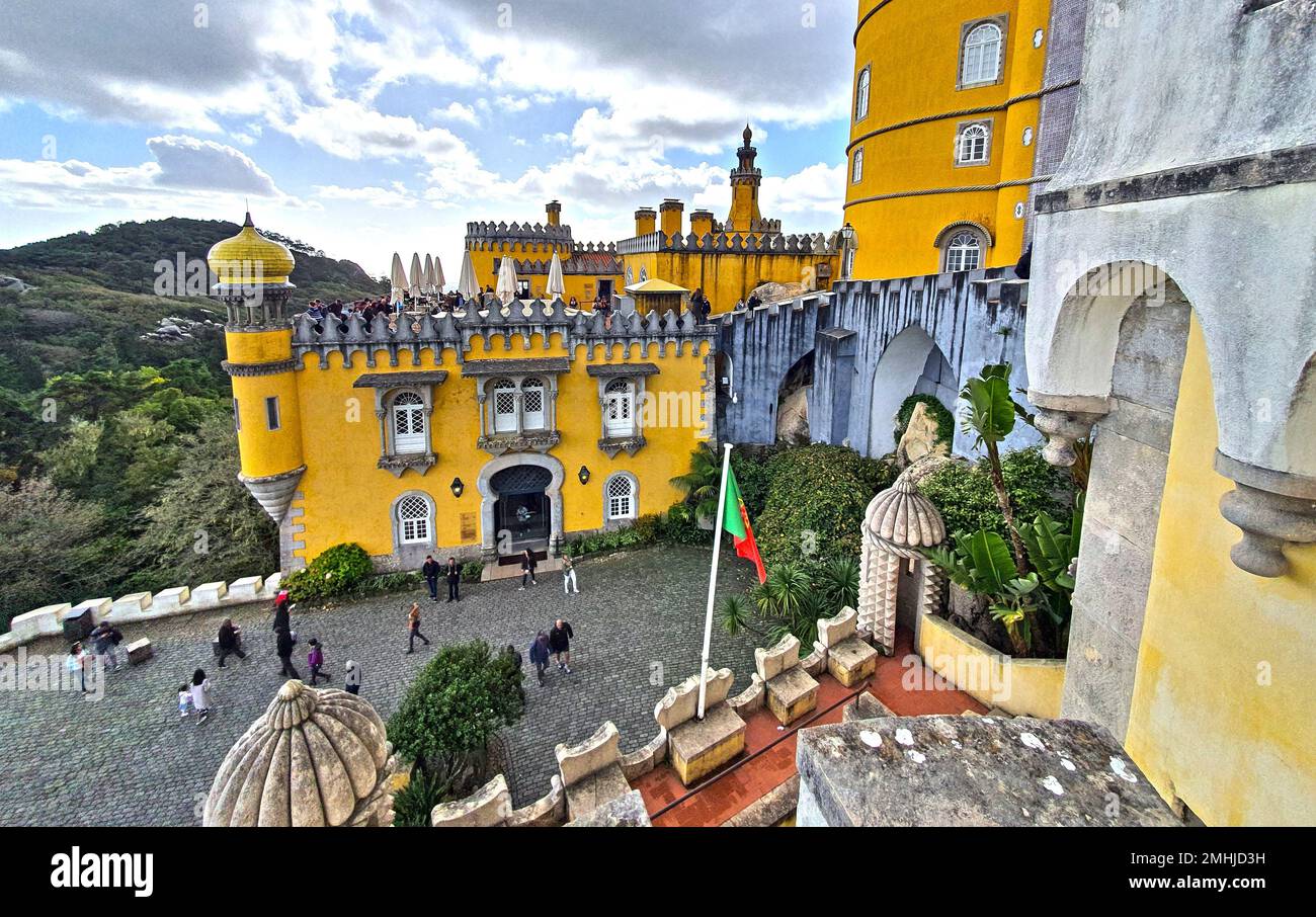 A beautiful view of the vibrant Pena Palace in Sintra, Portugal Stock ...