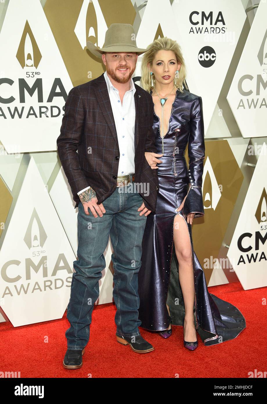 Cody Johnson, left, and Brandi Johnson arrive at the 53rd annual CMA ...