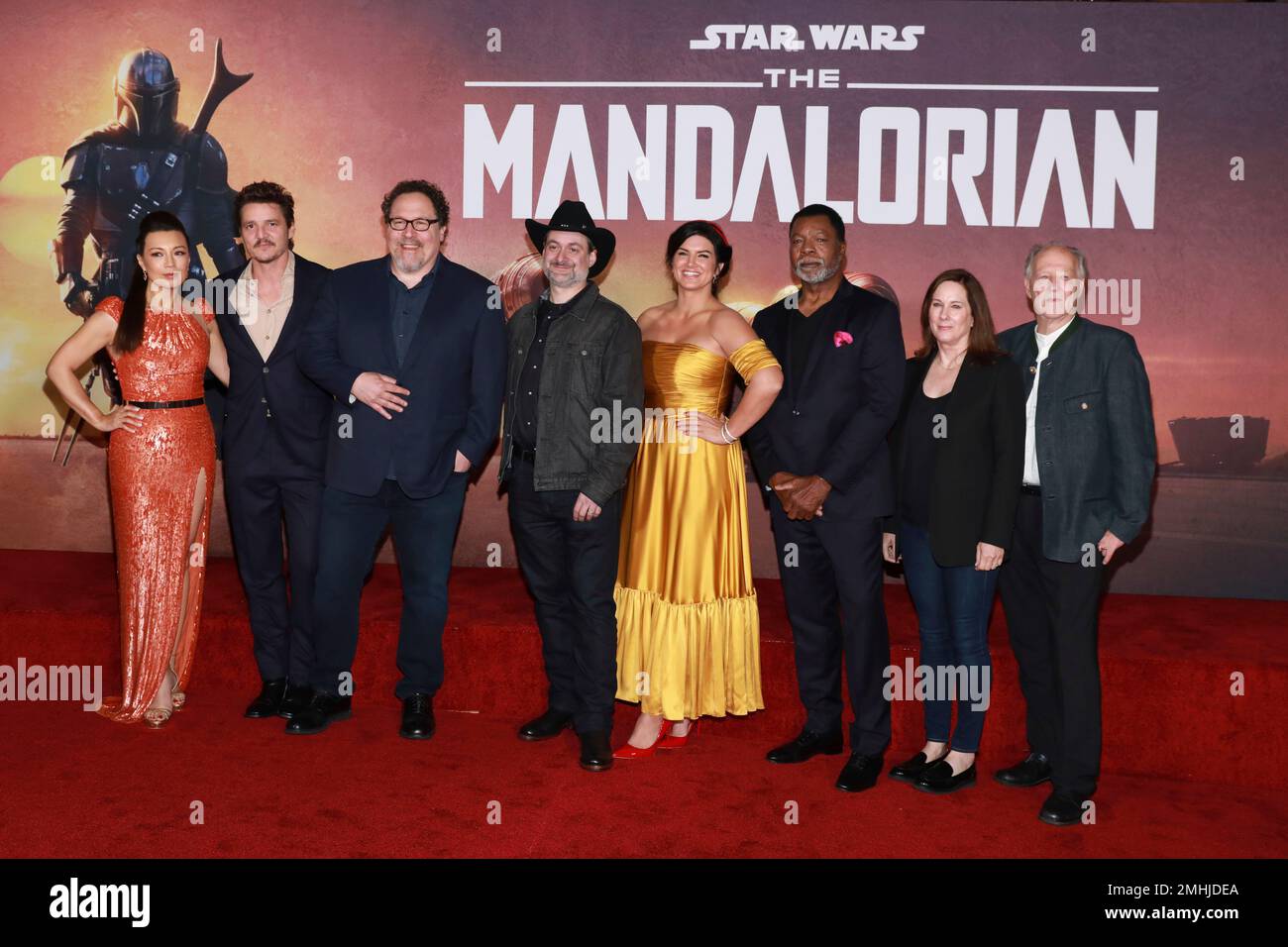 Ming-Na Wen, from left, Pedro Pascal, Jon Favreau, Dave Filoni, Gina ...