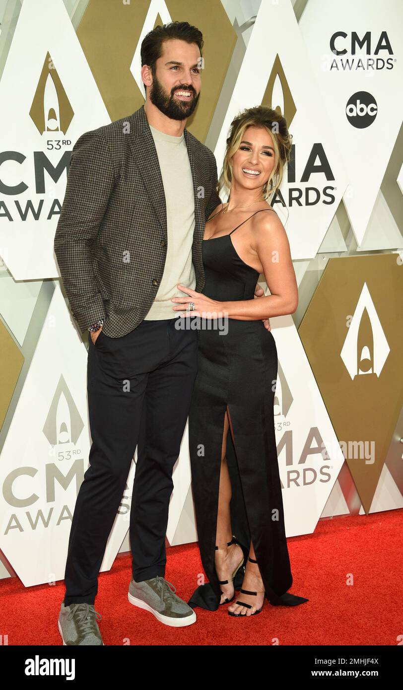 Eric Decker, left, and Jessie James Decker arrive at the 53rd annual ...