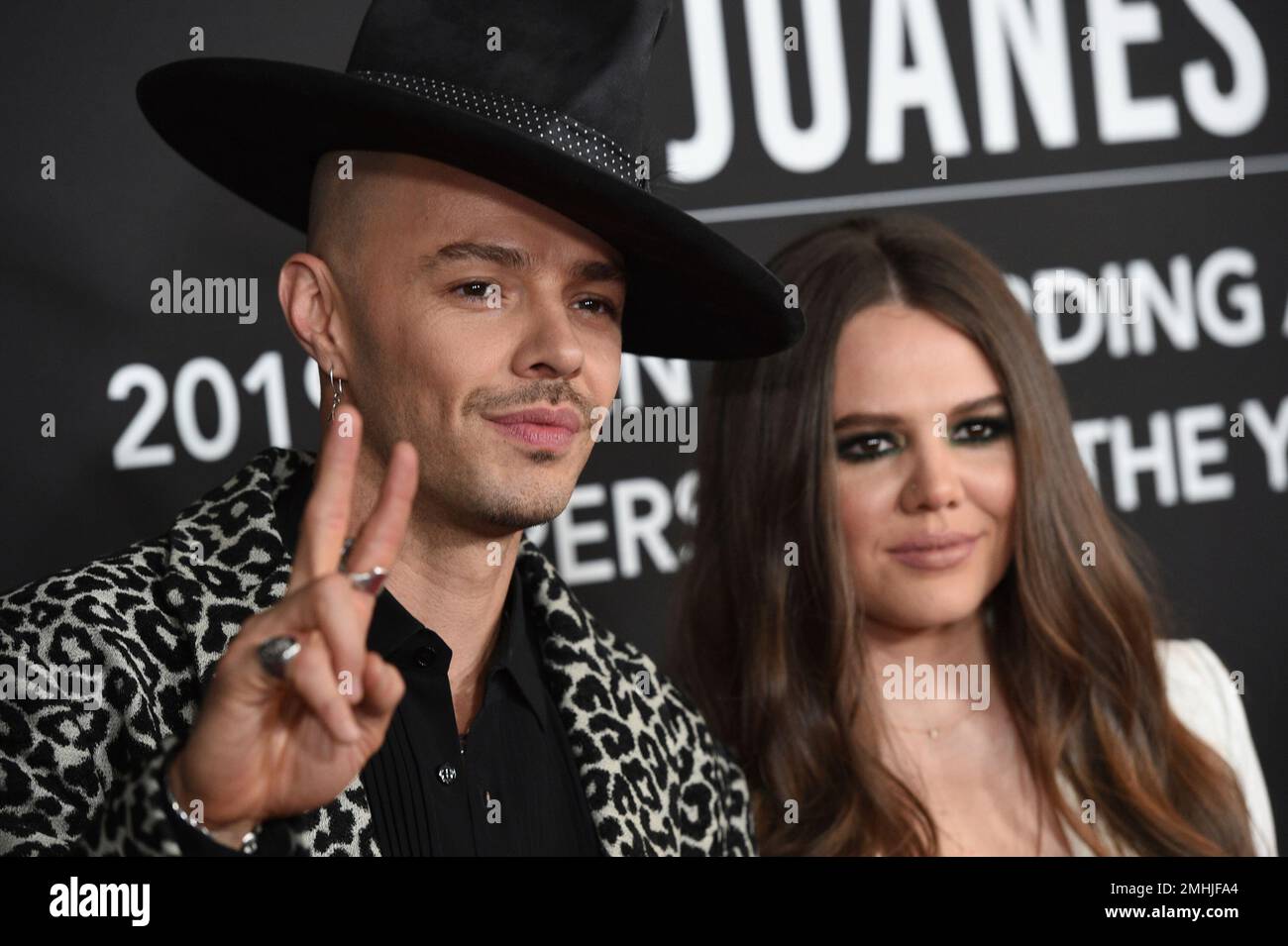 Jesse Huerta, left, and Joy Huerta, of Jesse & Joy, arrive at the Latin ...