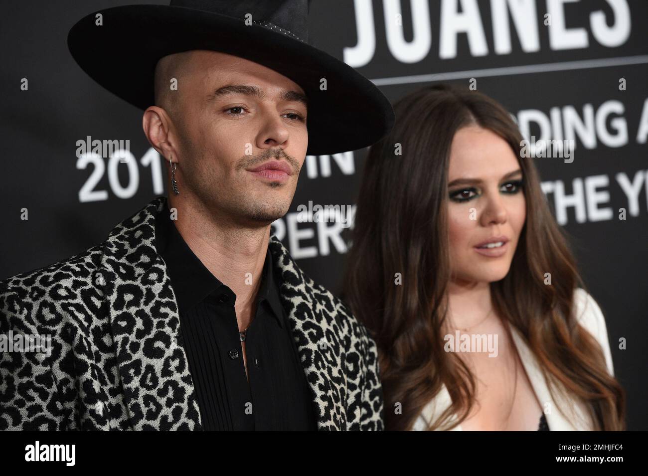 Jesse Huerta, left, and Joy Huerta, of Jesse & Joy, arrive at the Latin ...