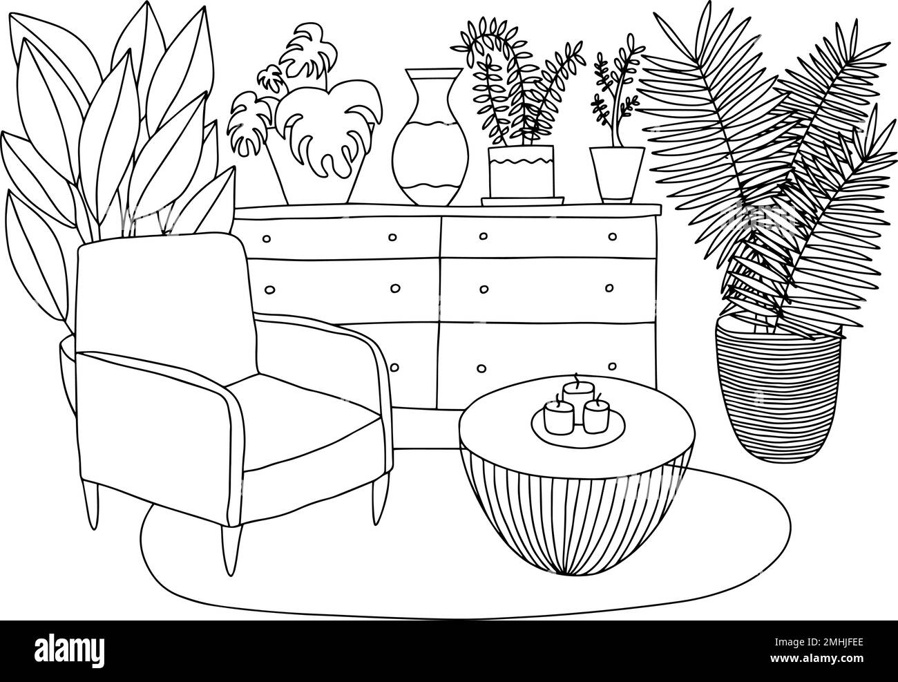 Living room interior coloring page Stock Vector Image & Art - Alamy