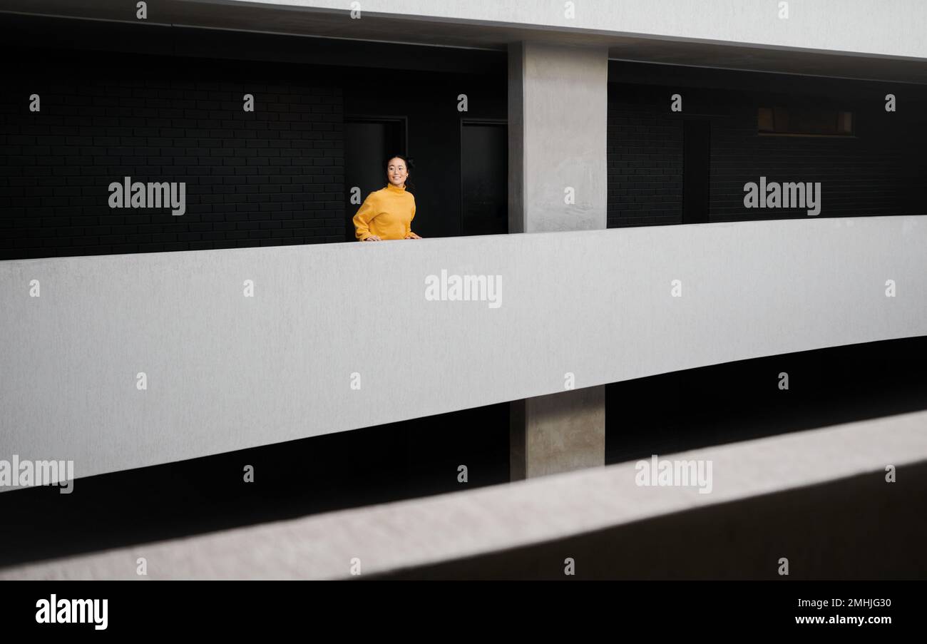 Architecture, building and woman with motivation, thinking and ...