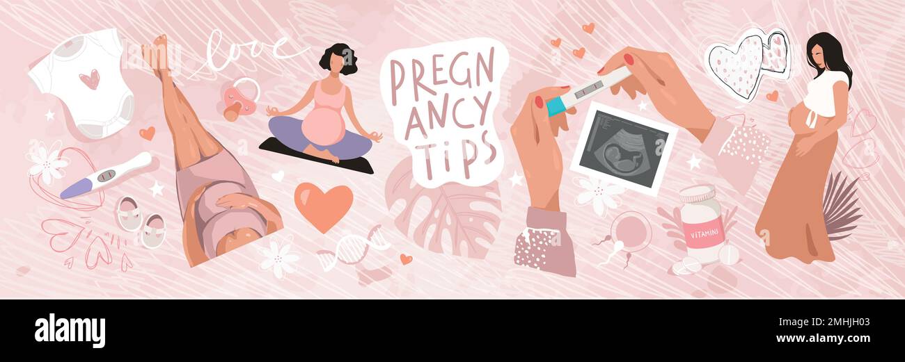 Modern art collage of pregnancy, pregnant woman, positive test ...