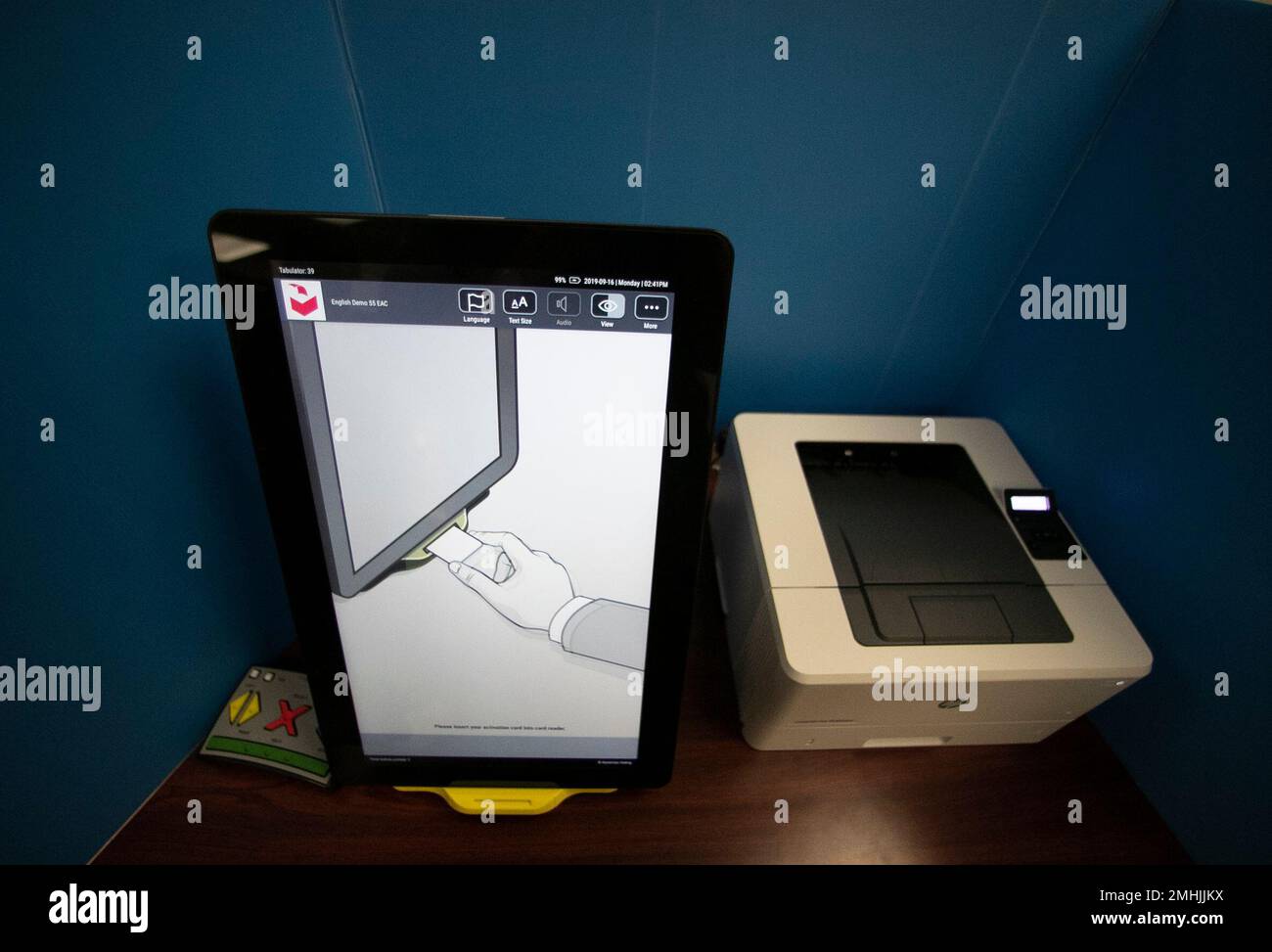 FILE- In this Sept. 16, 2019 file photo, the Dominion Voting system ...