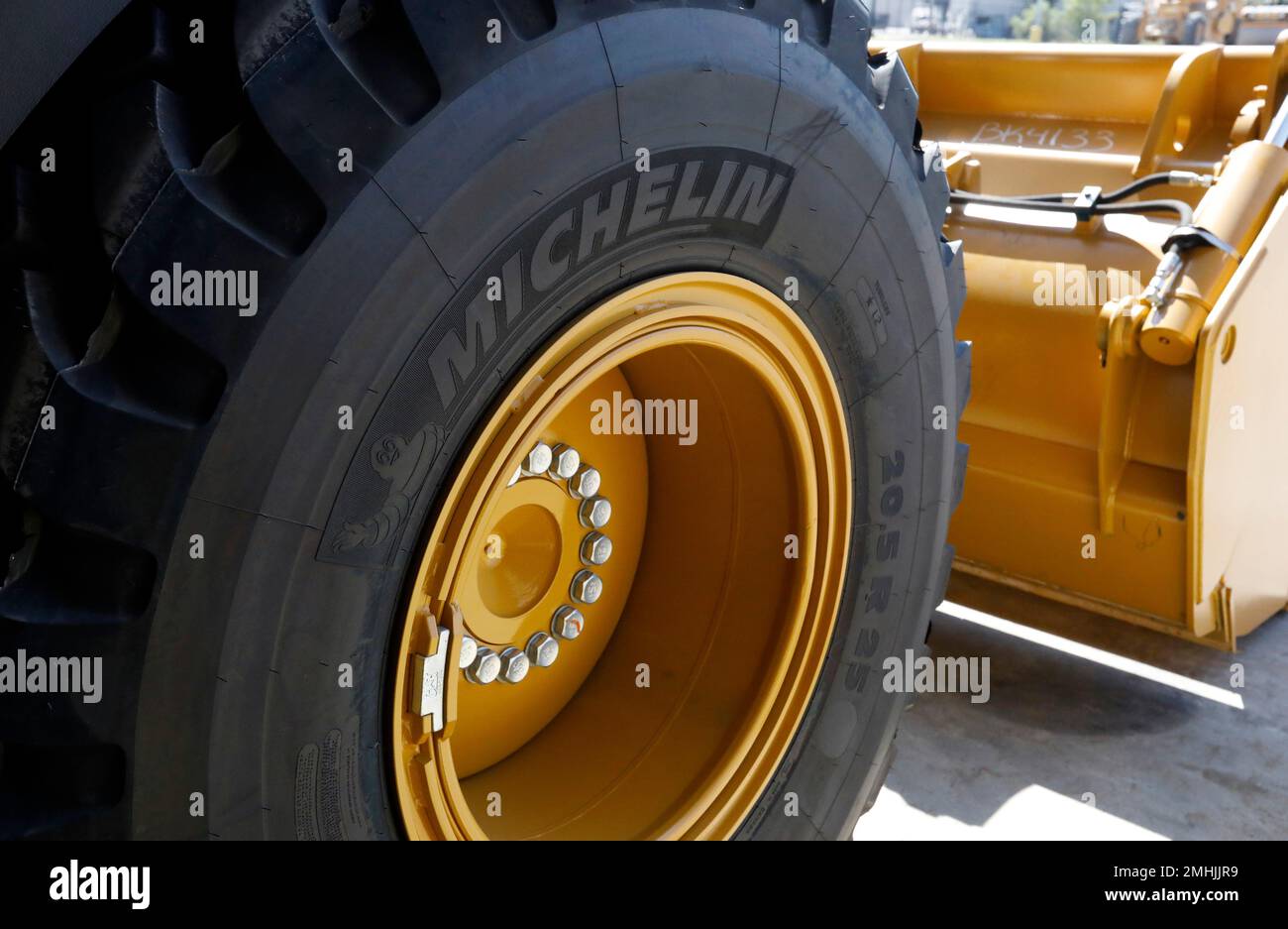 Michelin tires adorn this heavy duty road grading machine at Puckett ...