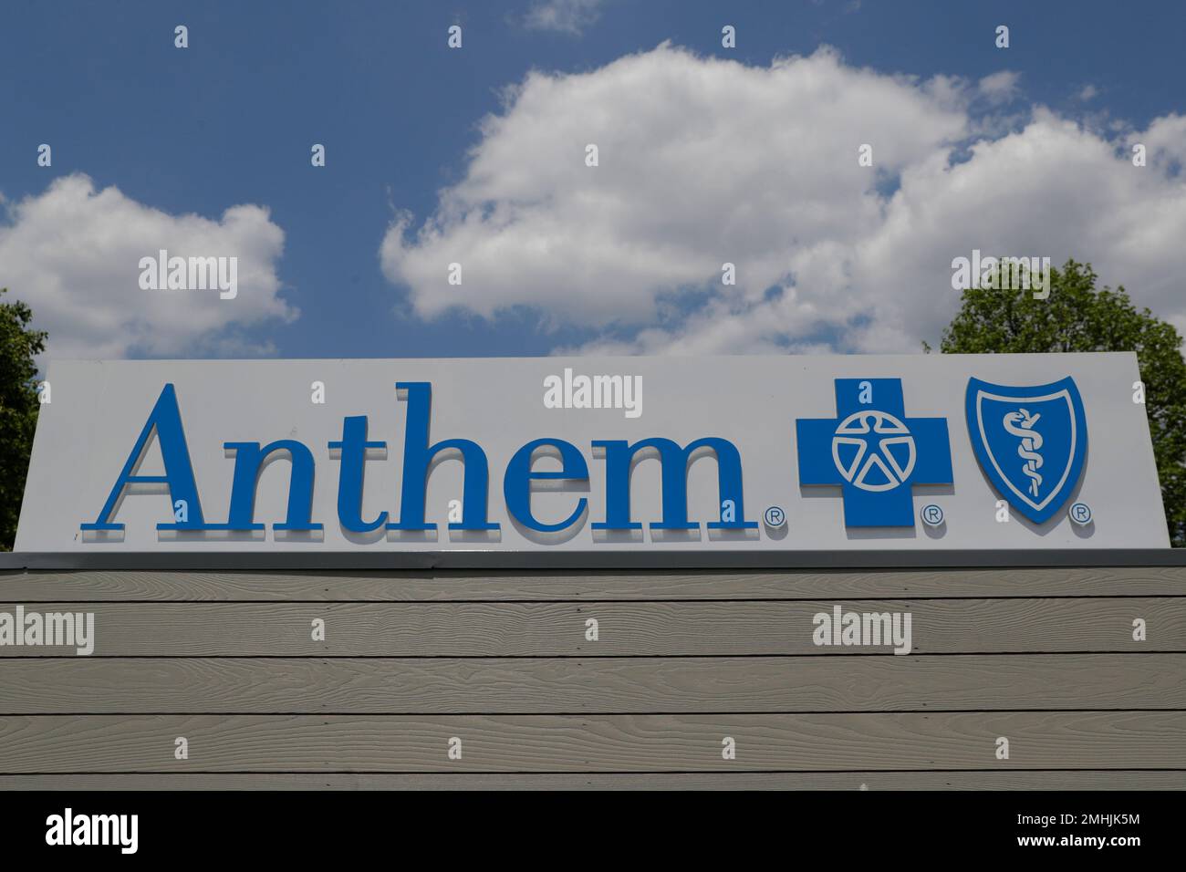 Signage on the outside of the corporate headquarters building of health ...