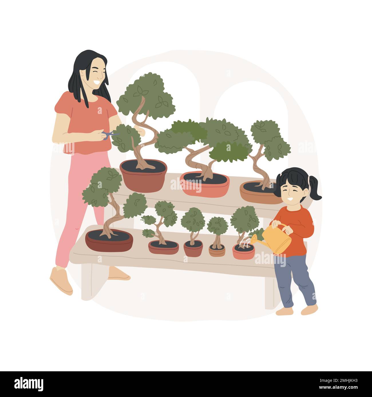 Bansai growing isolated cartoon vector illustration. Family cultivating ...