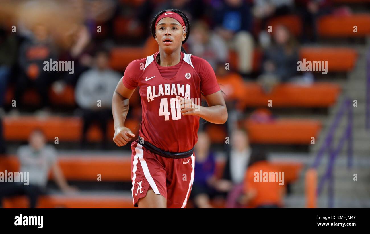 Alabama's Jasmine Walker runs up the court during an NCAA women's ...