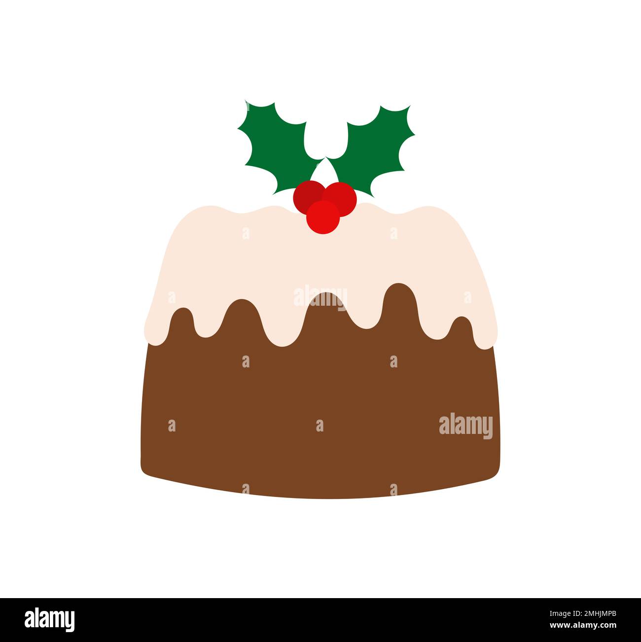 Christmas cake pudding with holly berries decoration icon. Traditional ...