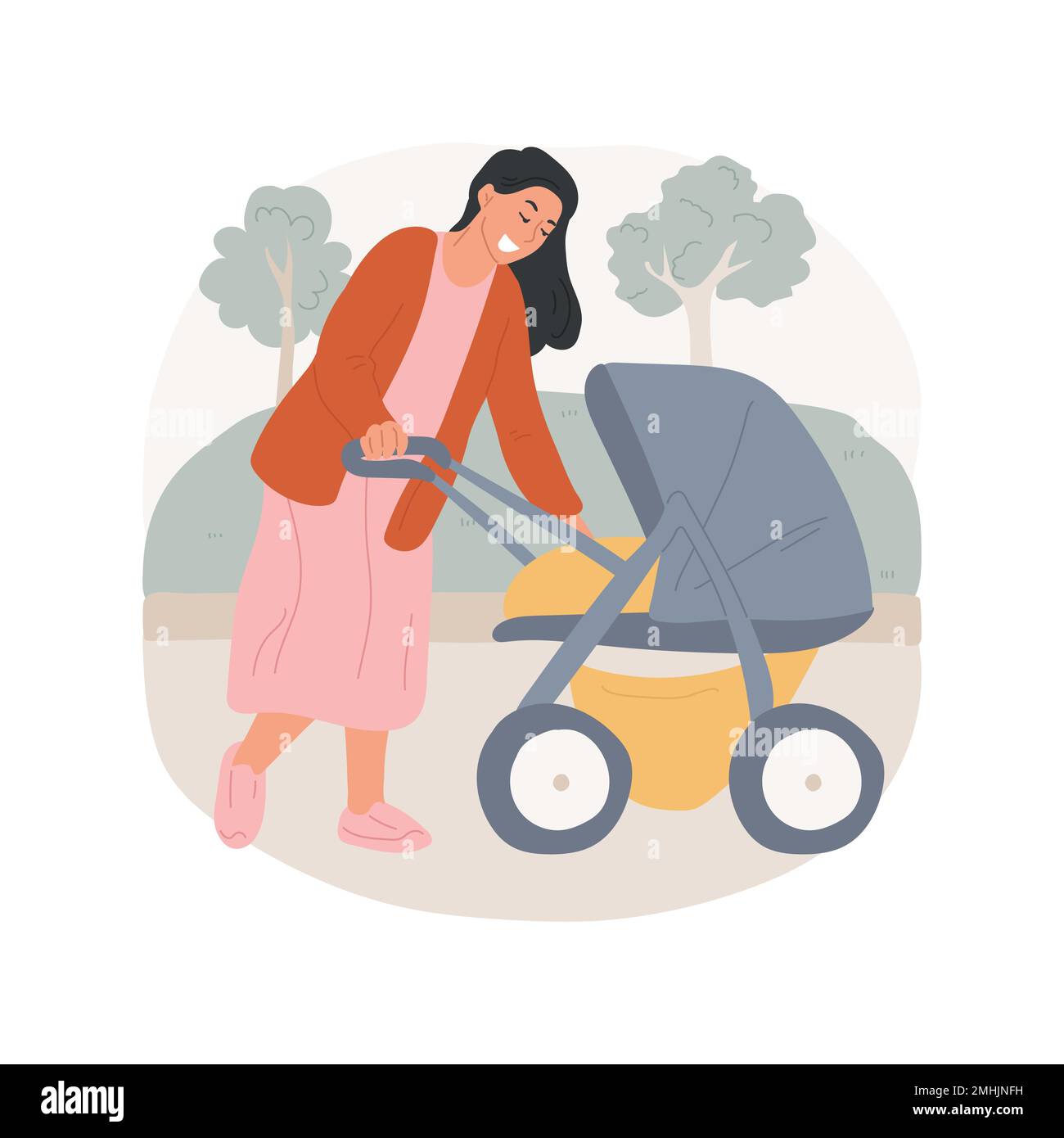 Walking with baby isolated cartoon vector illustration. Young mom ...