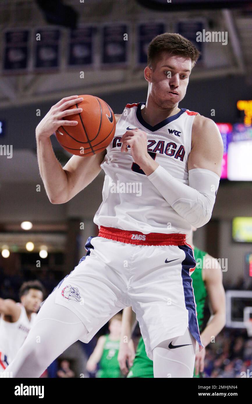 Gonzaga forward Filip Petrusev grabs a rebound during the second half ...