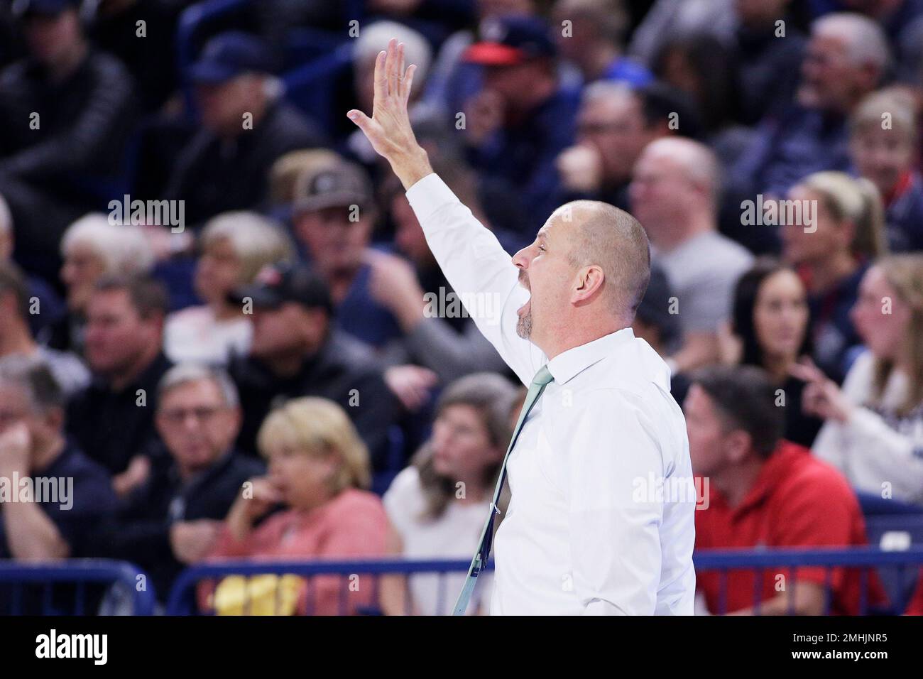 North Dakota head coach Paul Sather shouts to his players during the ...