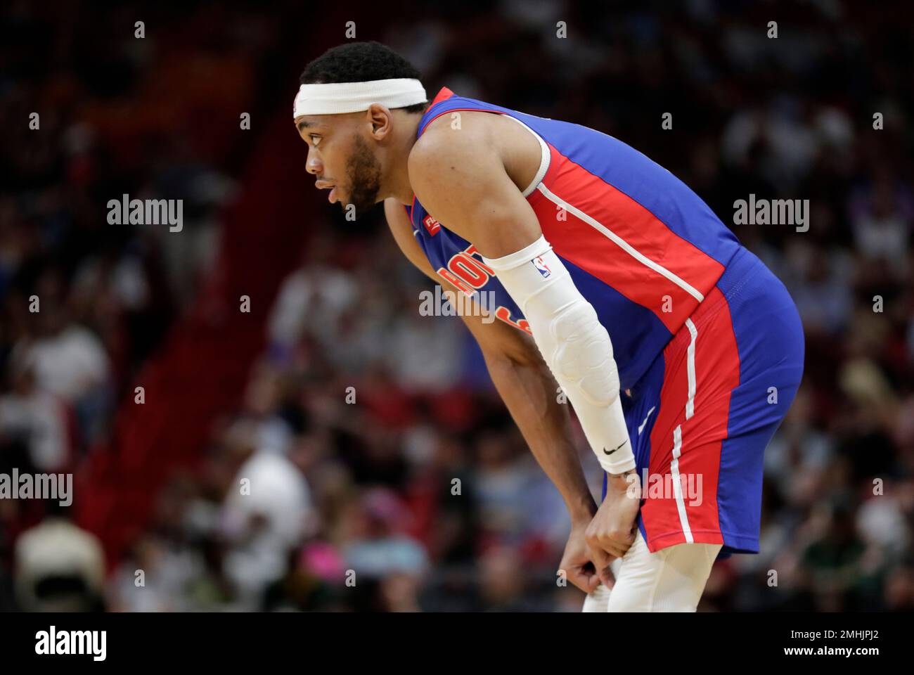 Detroit Pistons guard Bruce Brown stands on the court during the first ...