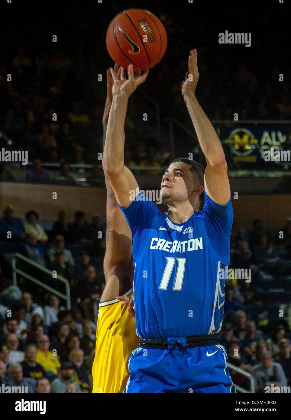 Creighton guard Marcus Zegarowski (11) shoots a contested shot in the ...