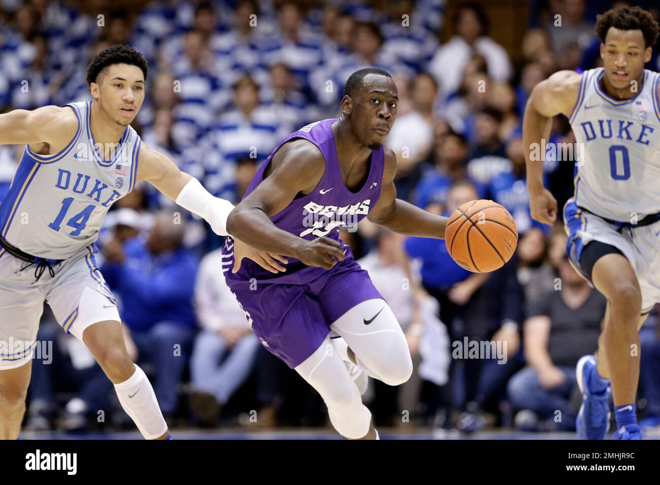 Duke guard Jordan Goldwire (14) guards Central Arkansas guard Collin ...