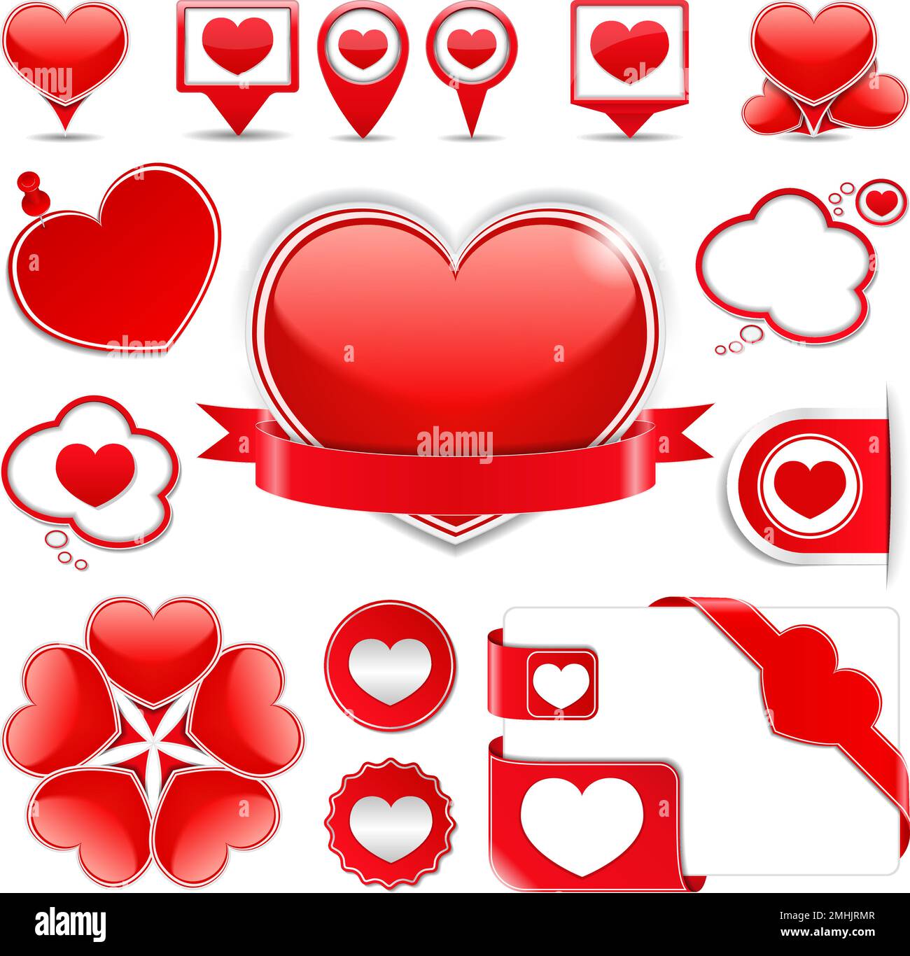Set of different design elements with hearts, vector eps10 illustration ...