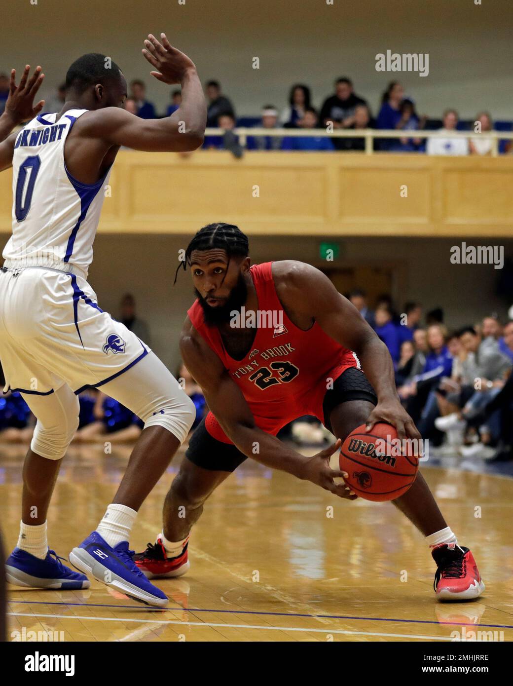 Stony Brook guard Andrew Garcia (23) in action against Seton Hall guard ...