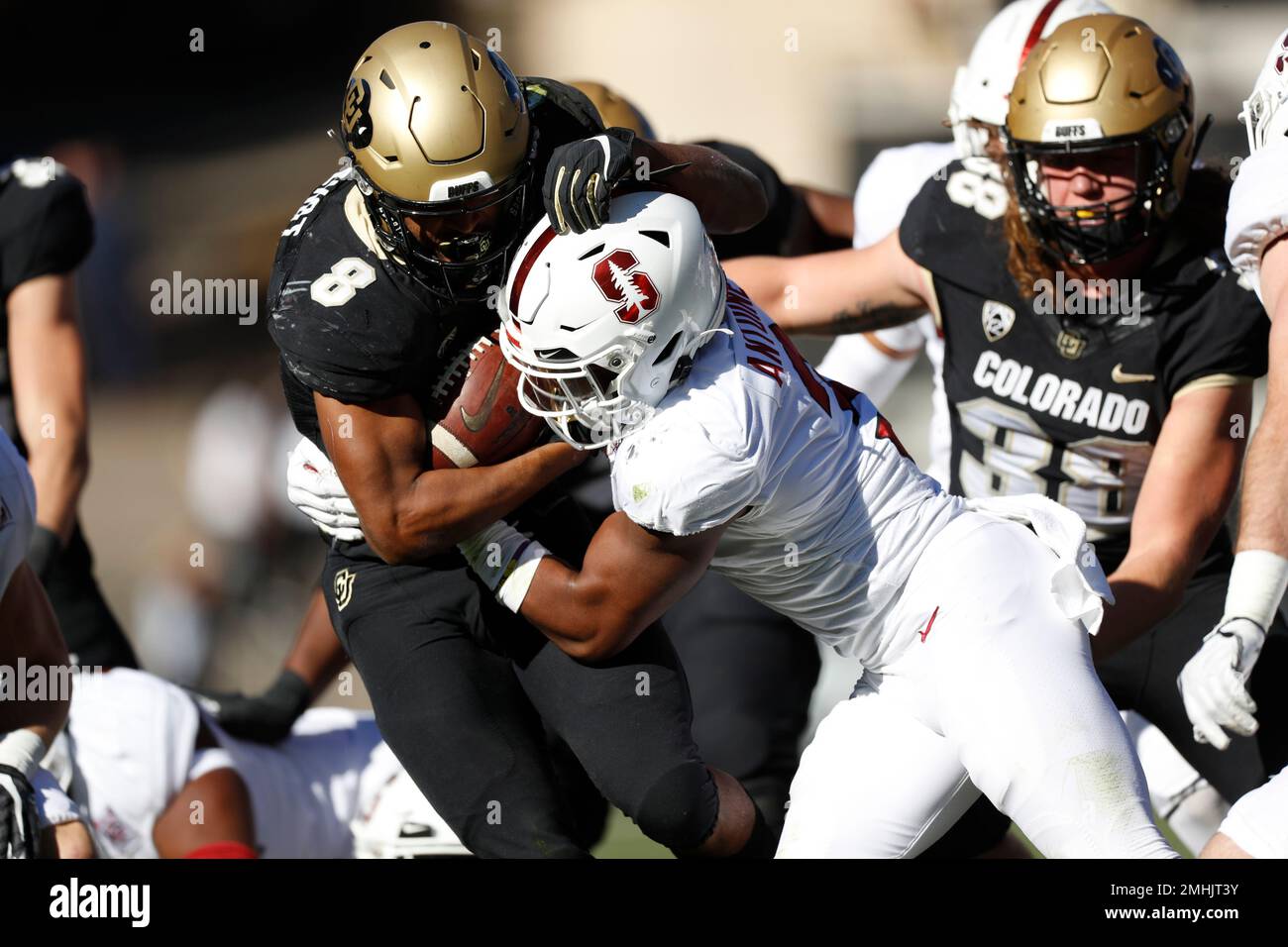 Stanford Cardinal safety Malik Antoine (3) tackles Colorado Buffaloes ...