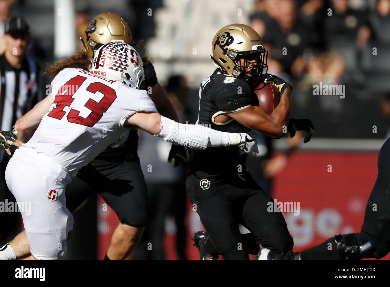 Stanford Cardinal linebacker Ryan Beecher (43) tackles Colorado ...