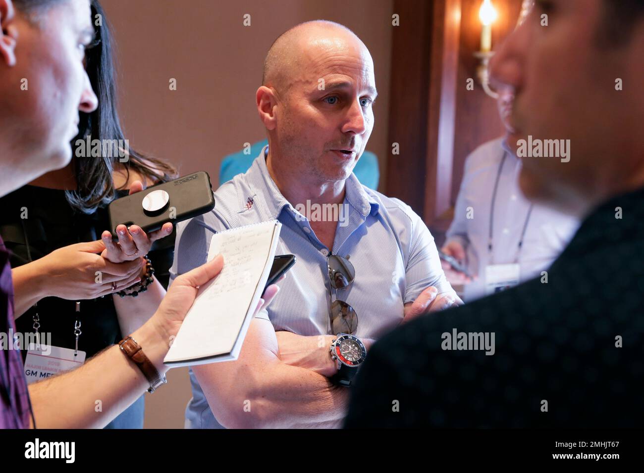 New York Yankees general manager Brian Cashman speaks during a media ...