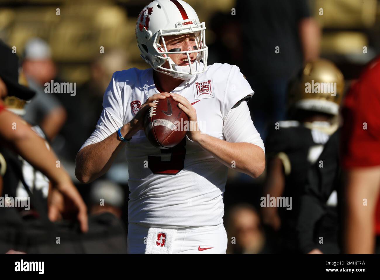 Stanford Cardinal quarterback K.J. Costello (3) warms up before an NCAA ...
