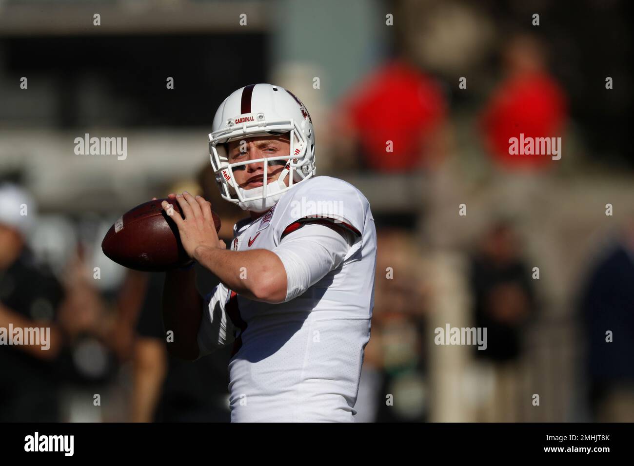 Stanford Cardinal quarterback K.J. Costello (3) warms up before an NCAA ...