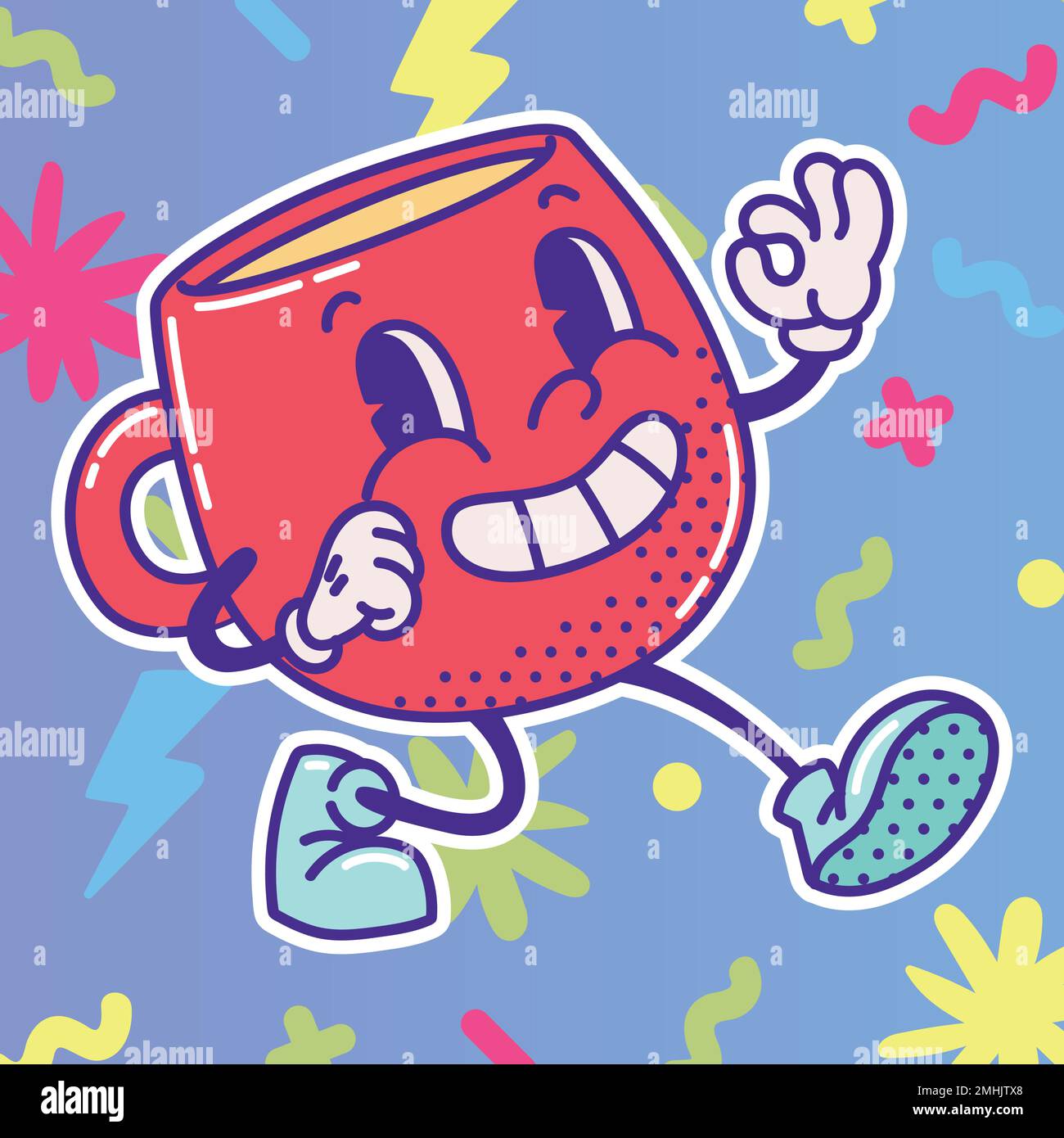 Isolated colored happy red cup traditional cartoon character Vector ...