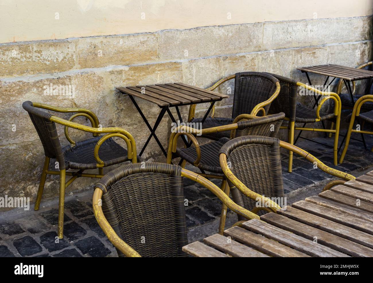 Cozy street with cafe tables in Lviv, Ukraine. Summer street cafe Stock ...
