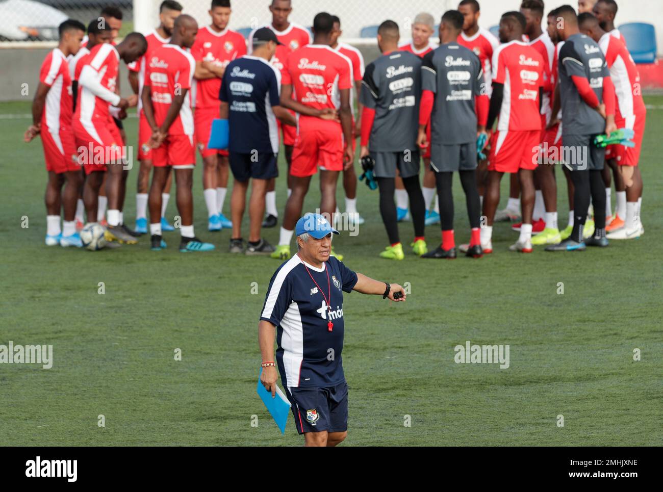 Panama's national soccer team head coach Americo Gallego leads his team ...