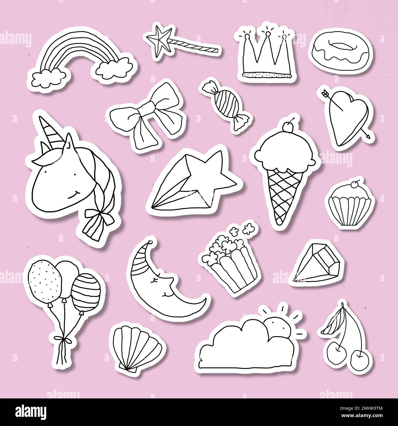 Cute doodle style journal sticker with a white border set on a pink ...
