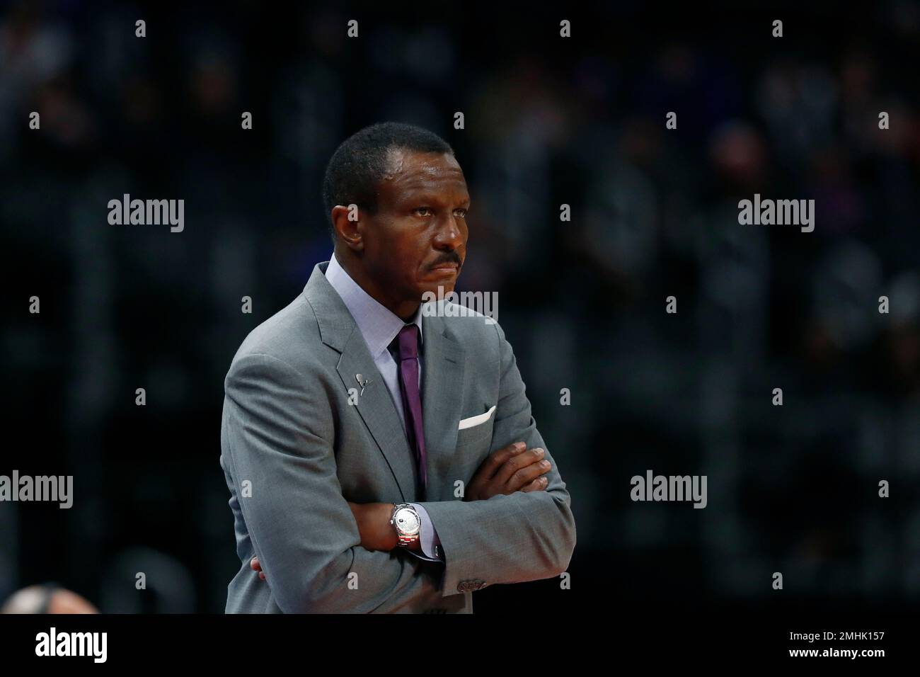 Detroit Pistons head coach Dwane Casey watches during the first half of ...