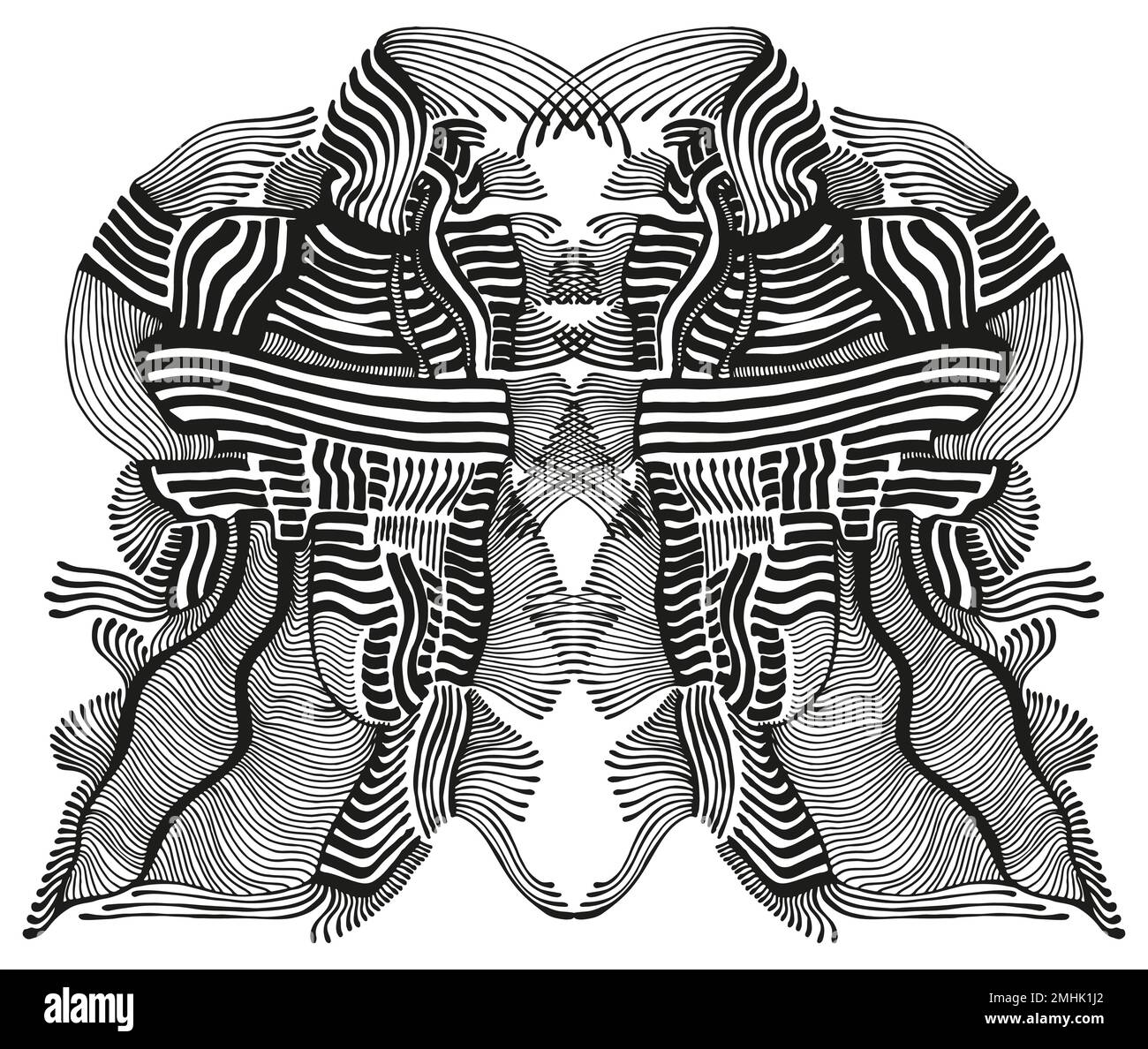 Monochrome intricate abstract pattern, black lines isolated on white ...