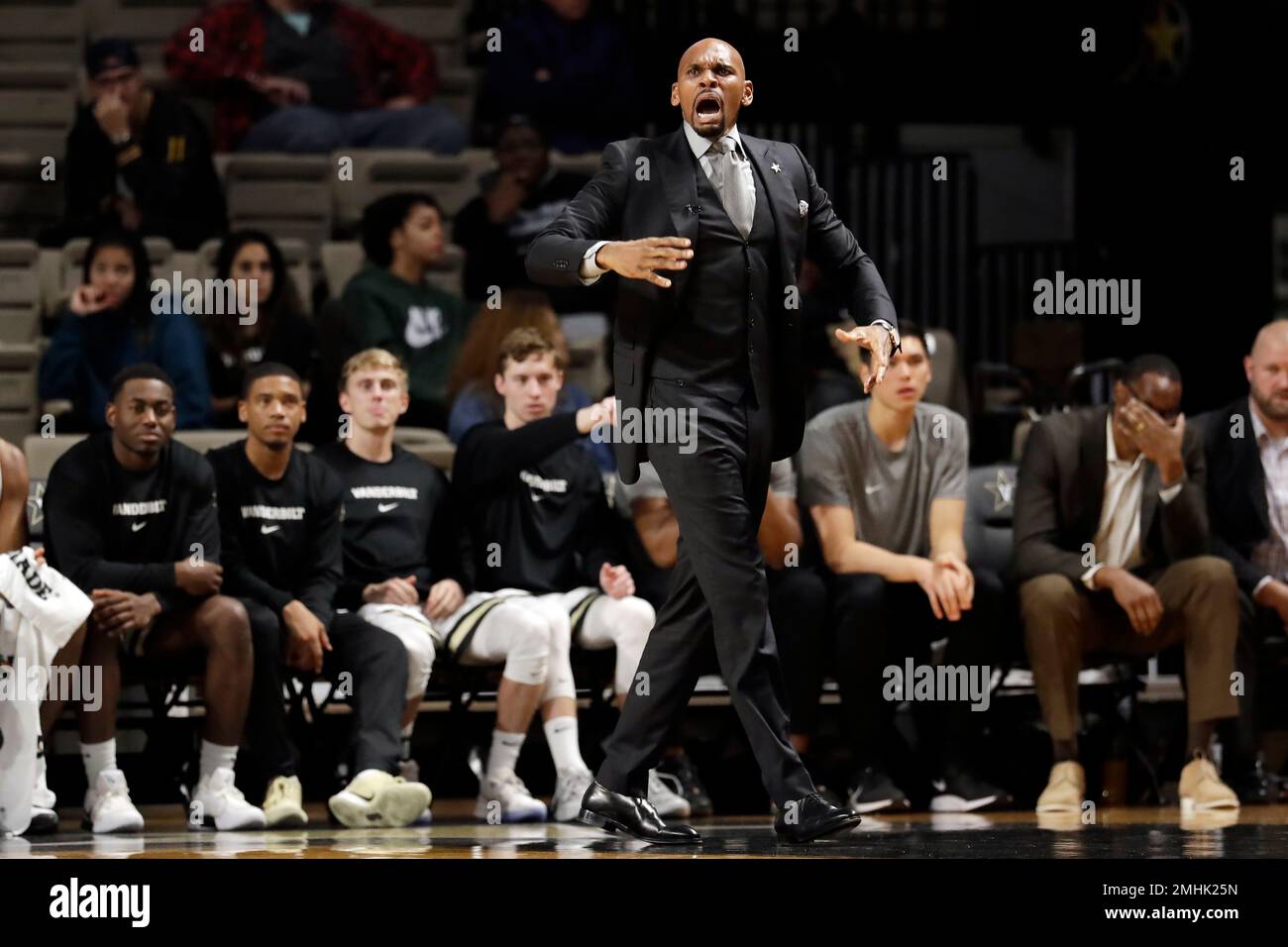 Vanderbilt head coach Jerry Stackhouse watches from the sideline in the ...