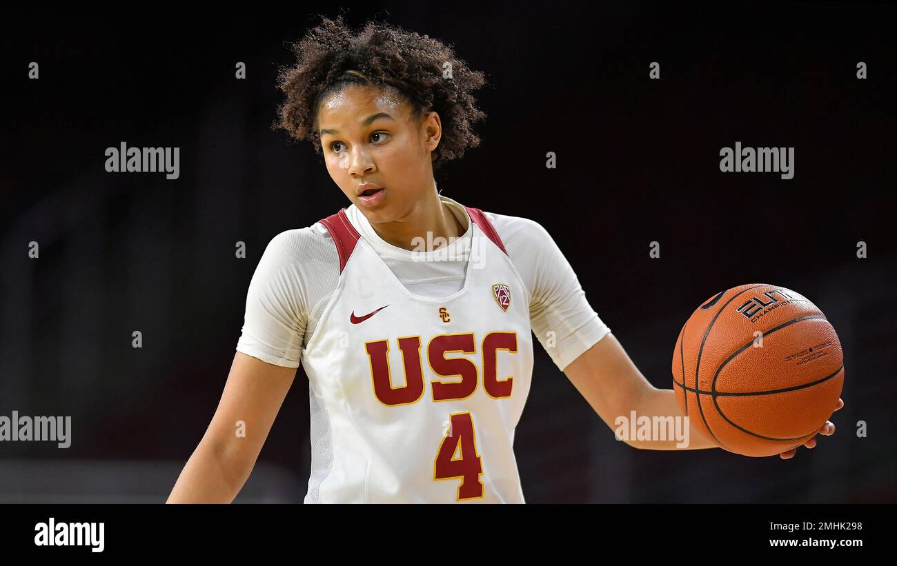 USC Trojans guard Endyia Rogers brings the ball up the floor against ...