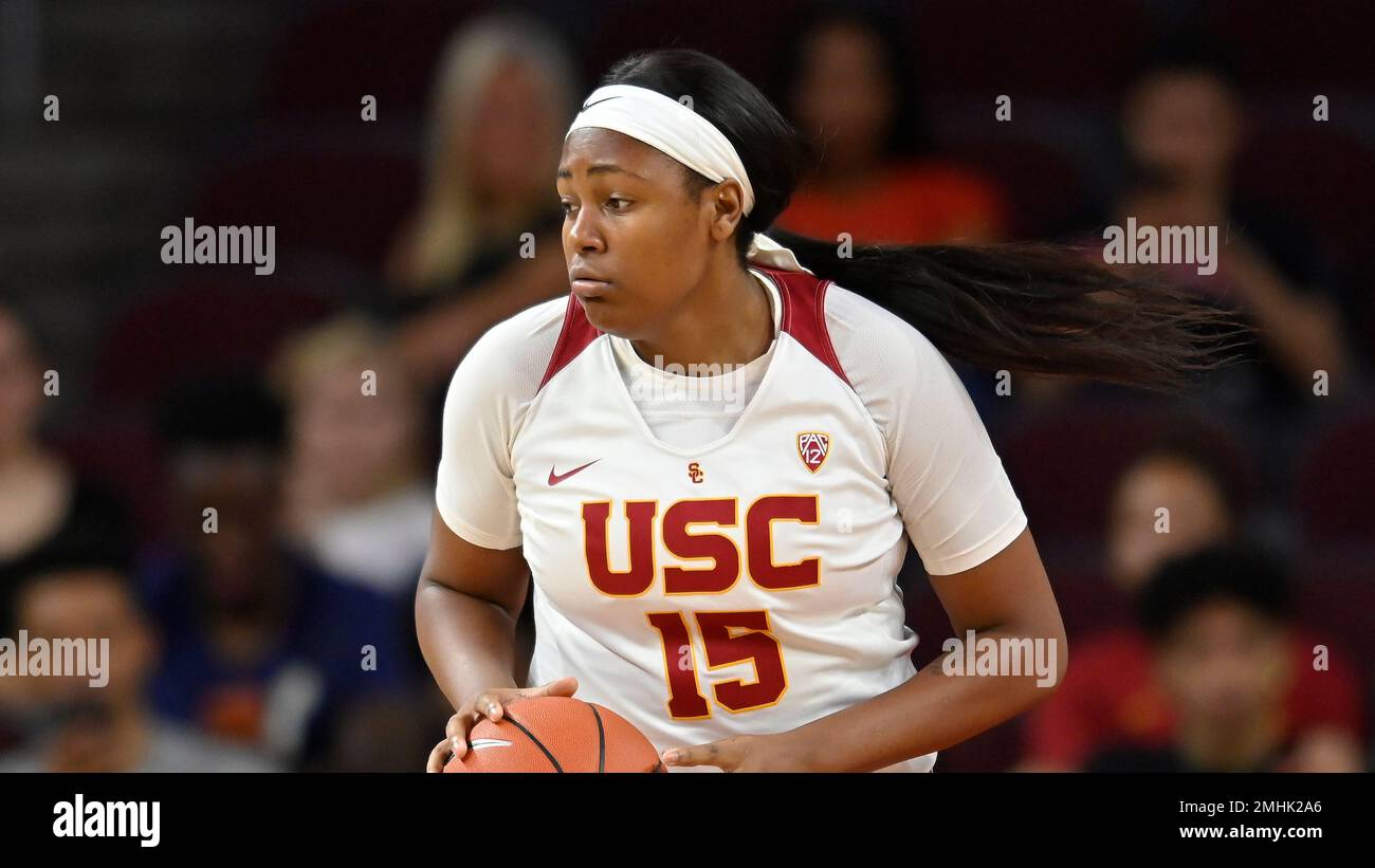 USC Trojans center Angel Jackson dribbles the ball while playing the ...