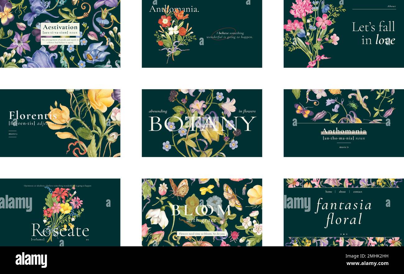 Editable aesthetic floral template vector blog banner set Stock Vector ...