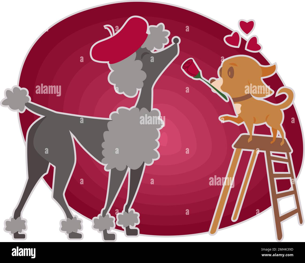 Valentines day bright greeting card with poodle and chihuahua fall in ...