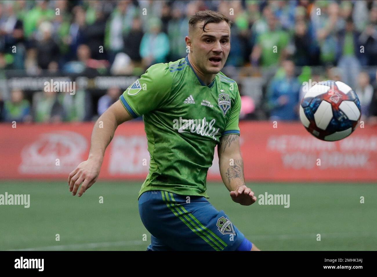 Seattle Sounders midfielder Jordan Morris eyes the ball against Toronto ...