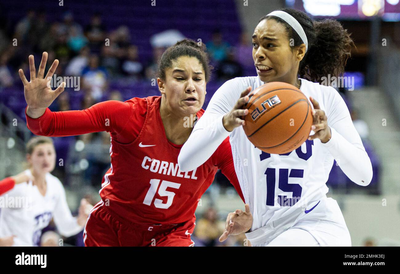 TCU guard Jayde Woods, right, battles Cornell forward Theresa Grace ...