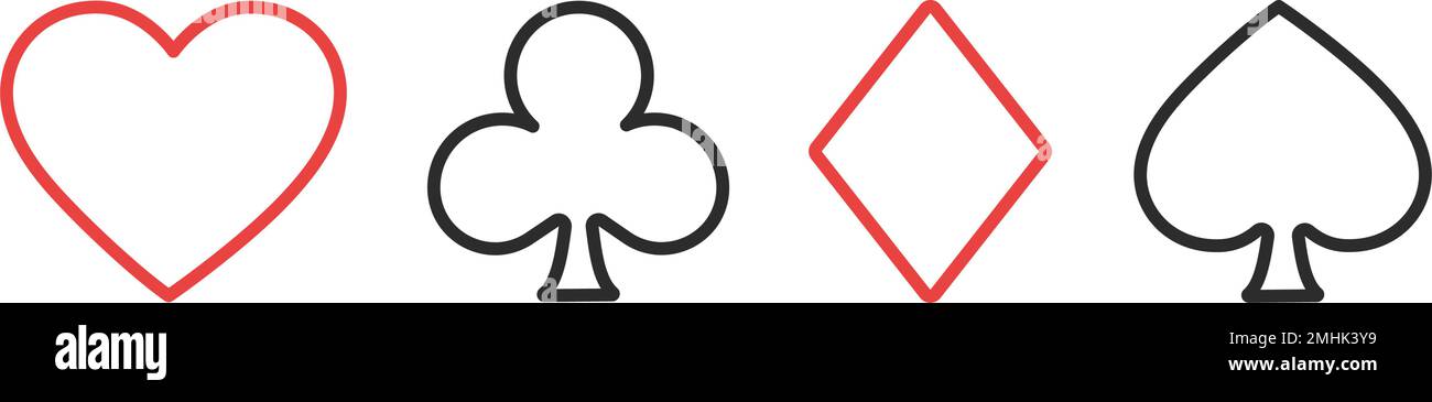 Line suit of playing cards. Spades, hearts, diamonds and clubs icons ...