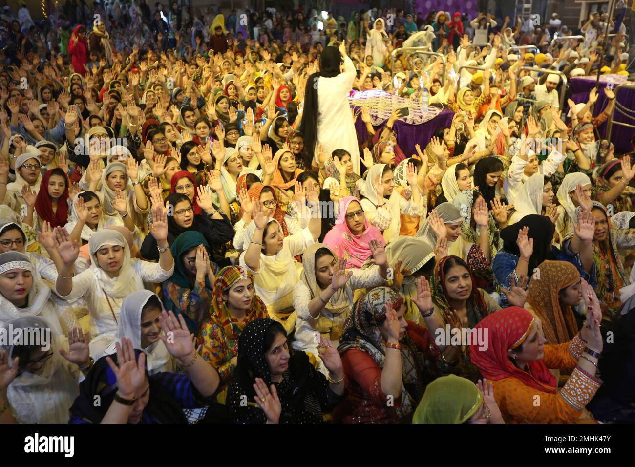 Pakistani Sikh devotees take part in a celebrations of the 550th birth ...