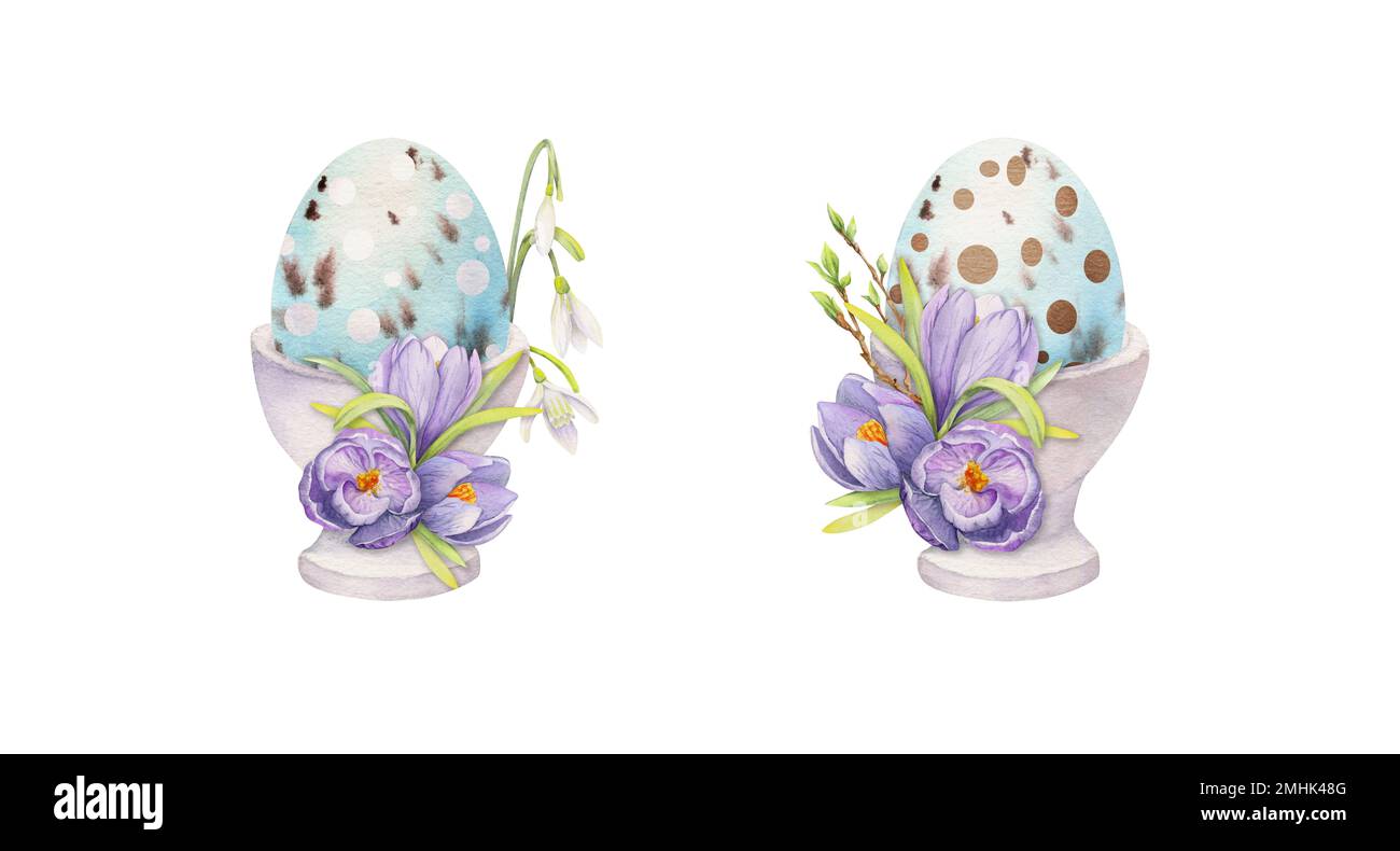 Watercolor hand drawn Easter celebration clipart. Painted eggs in ...