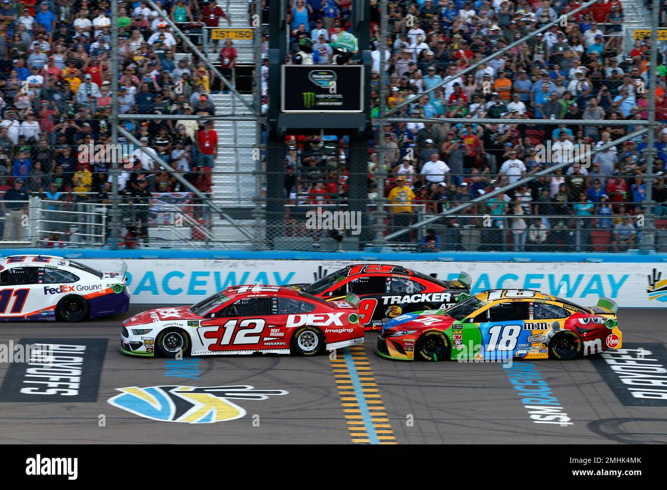 Ryan Blaney (12), Kyle Busch (18), Martin Truex Jr. (19) and Denny ...
